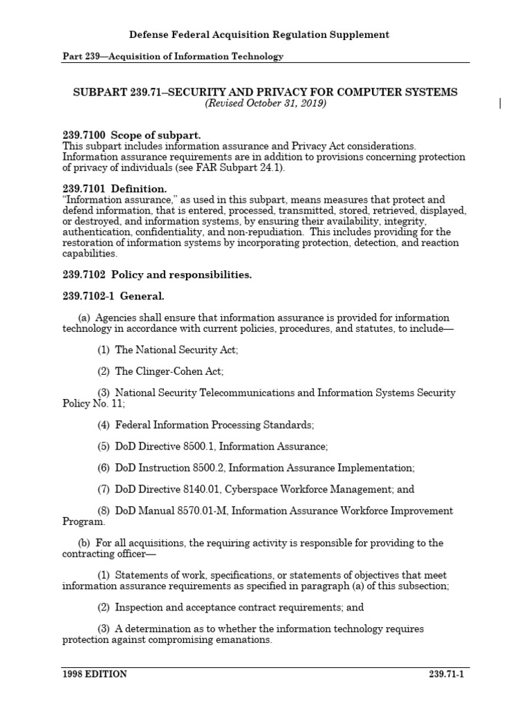 Subpart 239.71 - Security and Privacy For Computer Systems 239.7100 Scope of Subpart | PDF ...