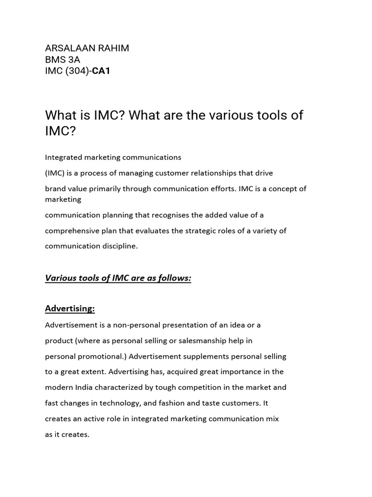 What Is IMC? What Are The Various Tools of Imc?: Arsalaan Rahim Bms 3A ...