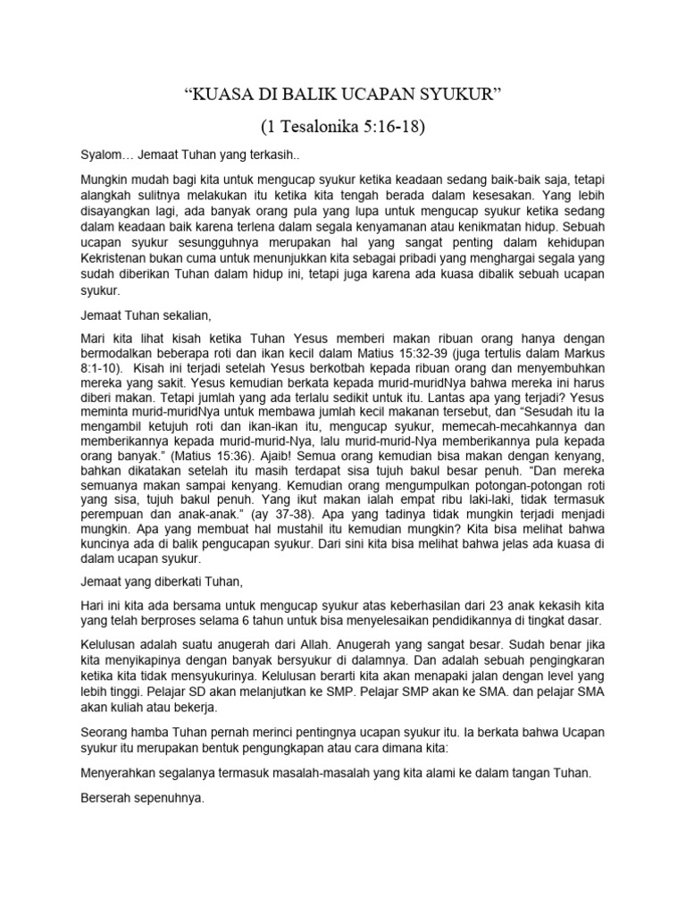 Kuasa Di Balik Ucapan Syukur | PDF