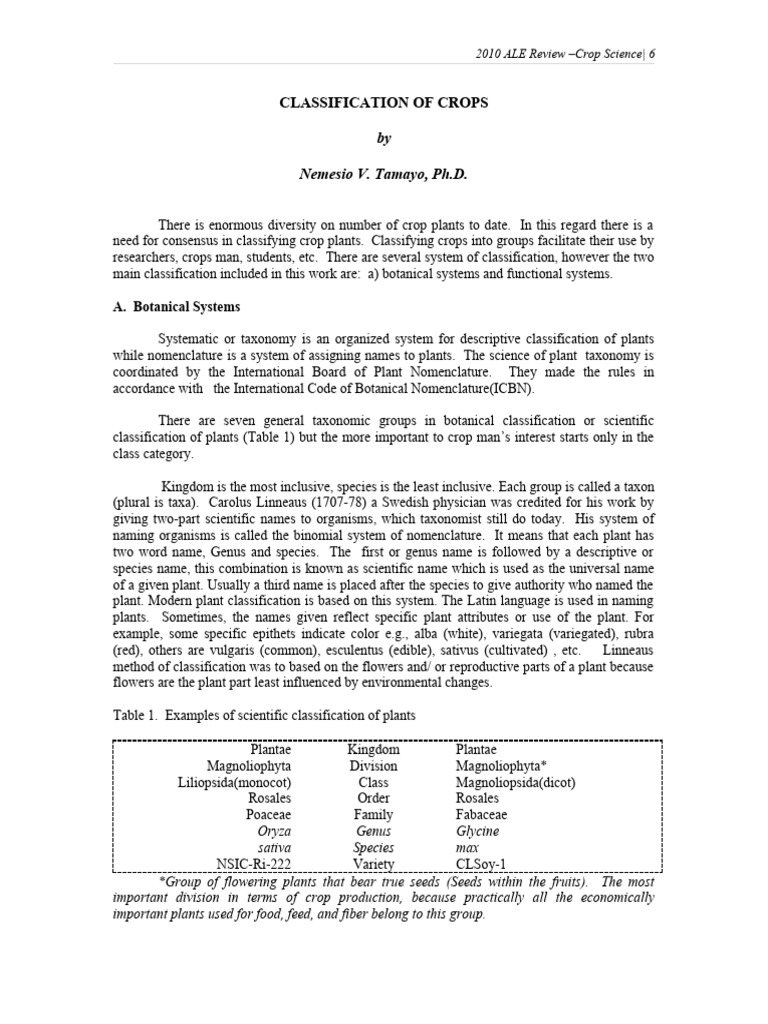 2.classification of Crops | Download Free PDF | Taxonomy (Biology) | Legume