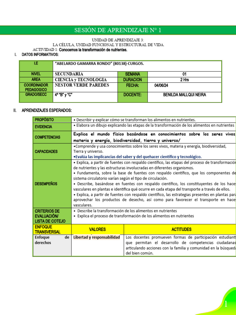 A-4º Ses Act 1-Cyt-Und 3 | PDF | Evaluación | Aprendizaje