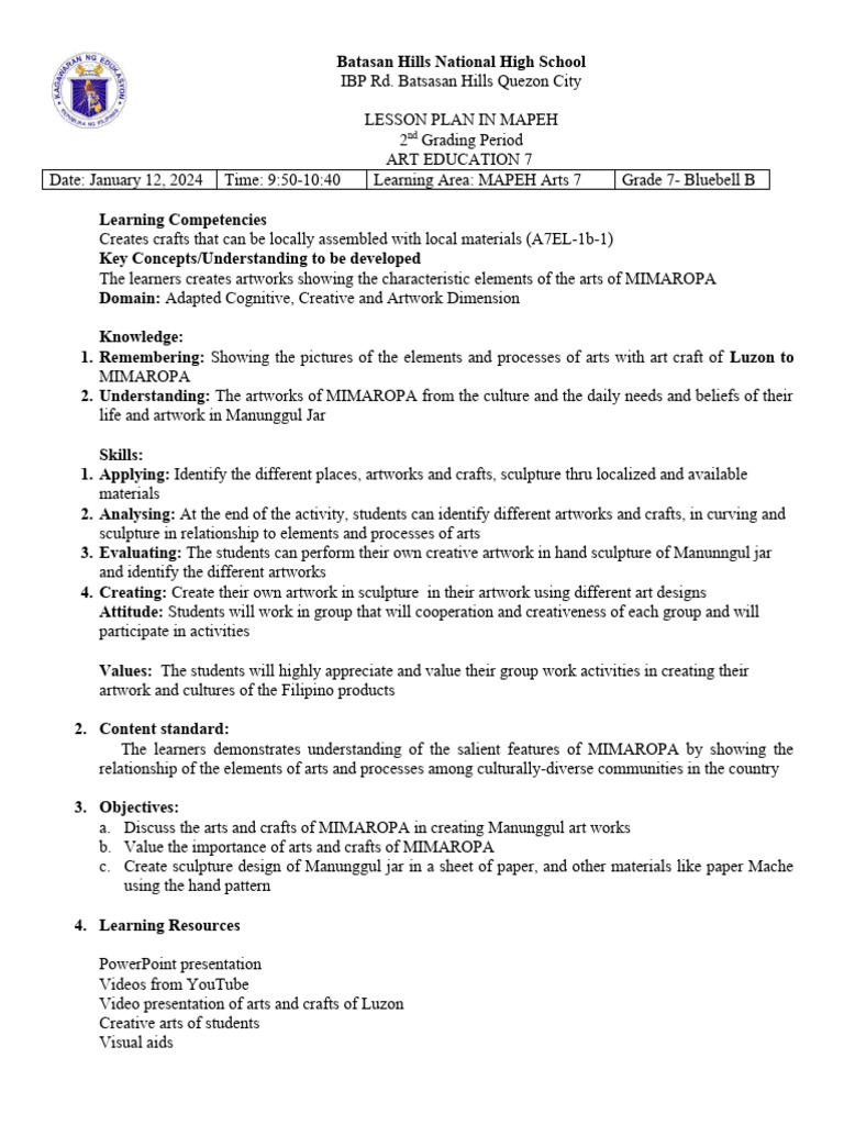 COT 2 2nd Quarter 2024 | PDF | Learning | Crafts