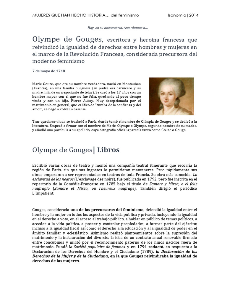 Olympe de Gouges: Pionera del Feminismo | PDF | Justicia | Crimen y violencia