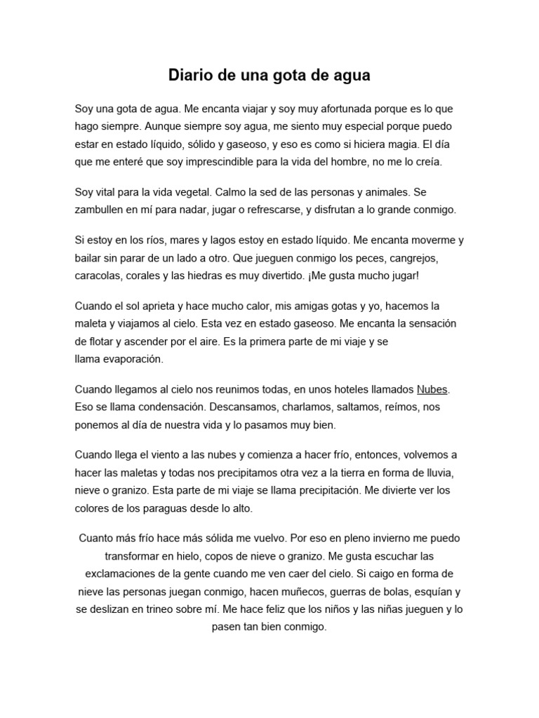 Diario de Una Gota de Agua Cuento P 4 Primaria | PDF