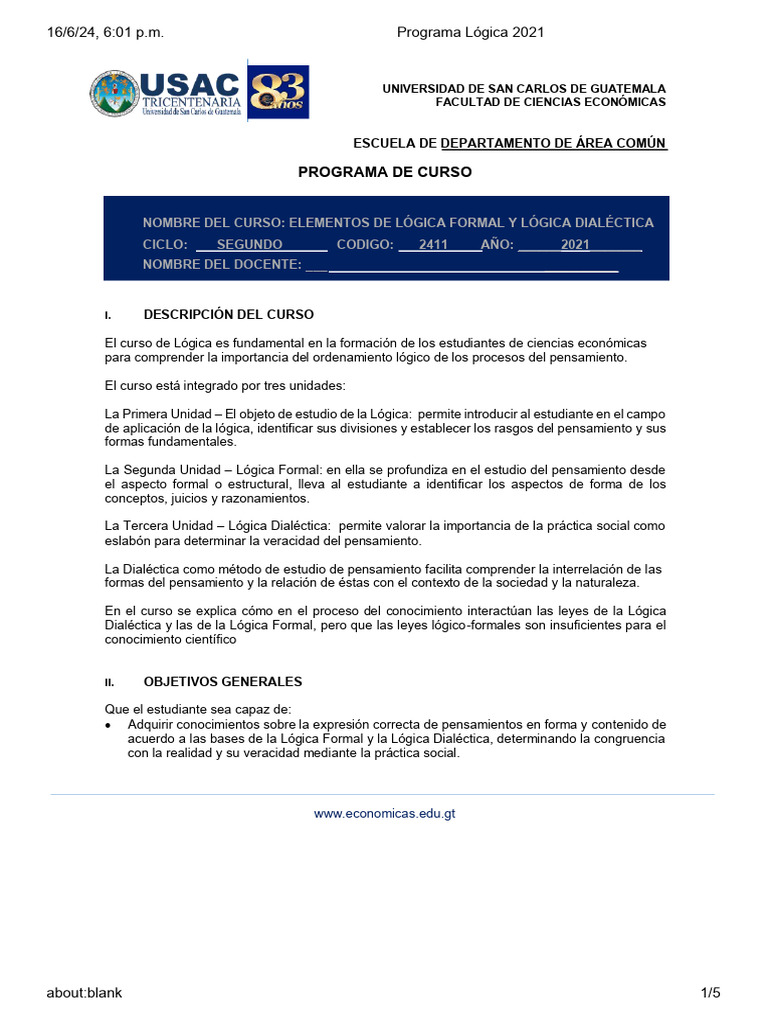 20 Programa Lógica 2021 | PDF | Pensamiento | Dialéctico