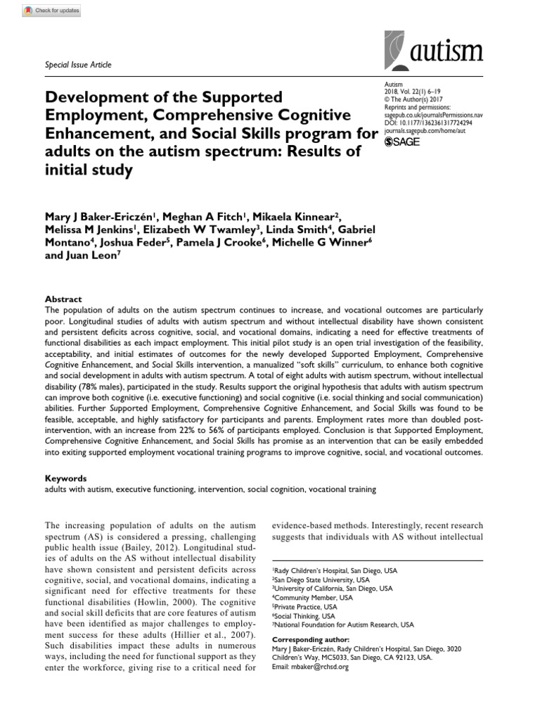 Development of The Supported Employment, Comprehensive Cognitive ...