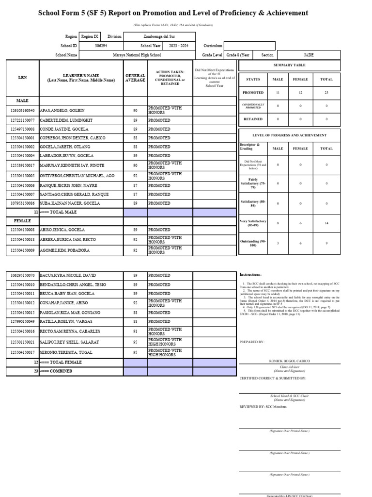 SF5 - 2023 - Grade 8 (Year II) - JADE | PDF