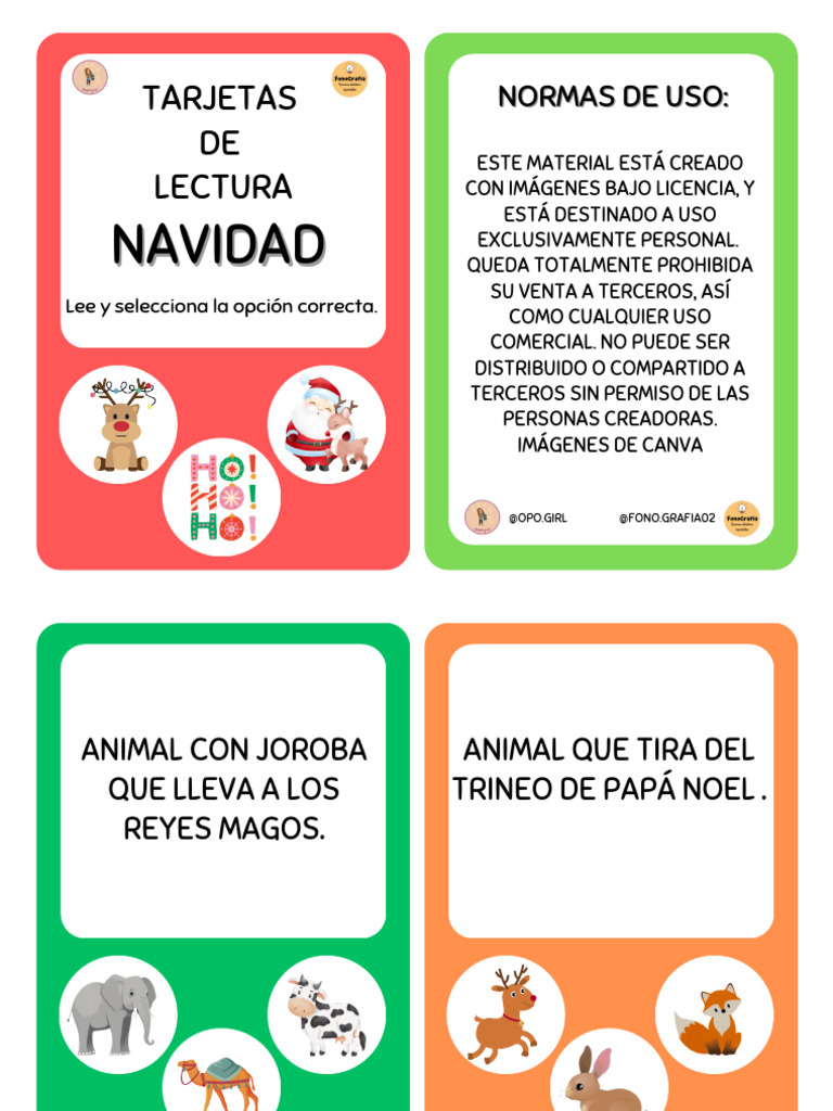 Tarjetas de Lectura Navidad | Descargar gratis PDF | Navidad | Papá Noel