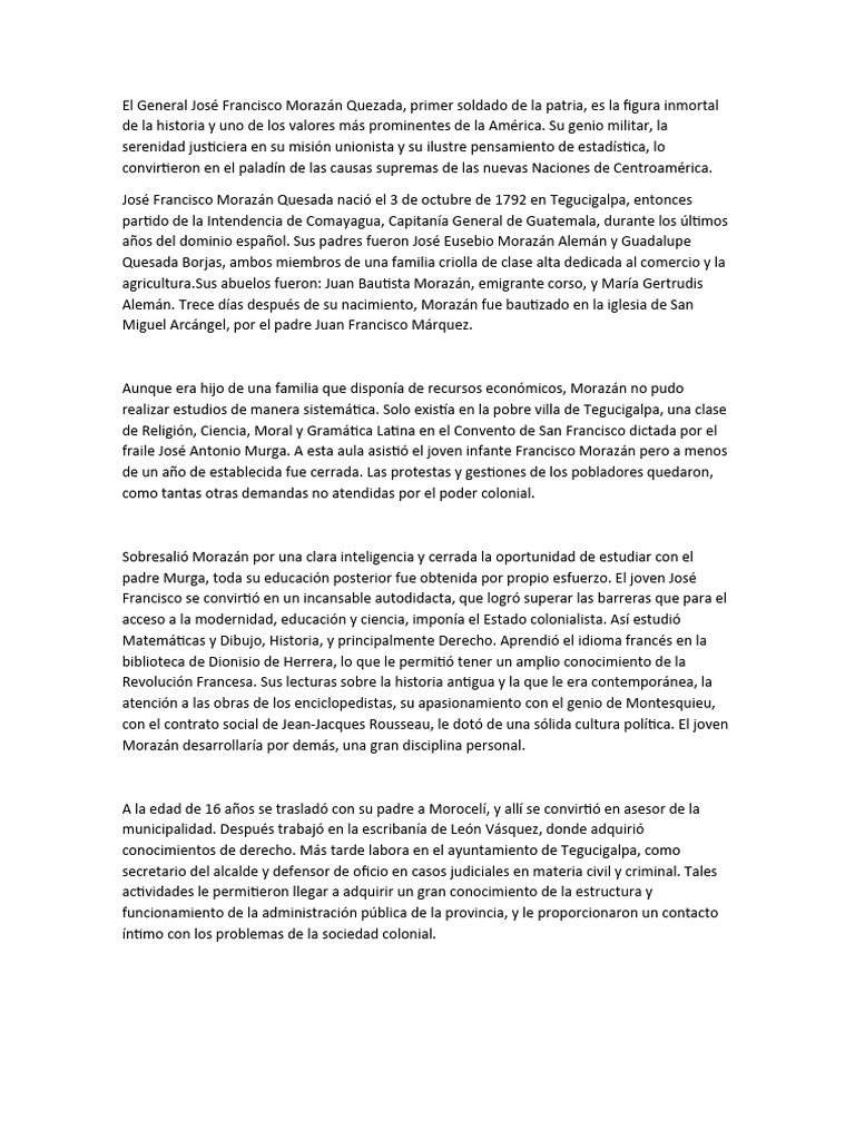 Vida y legado de José Morazán | PDF
