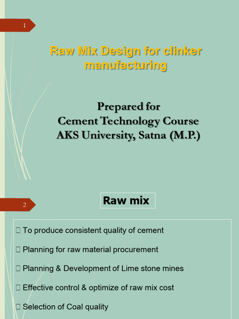 Raw Mix Design For Clinker Manufacturing | Download Free PDF | Cement | Coal