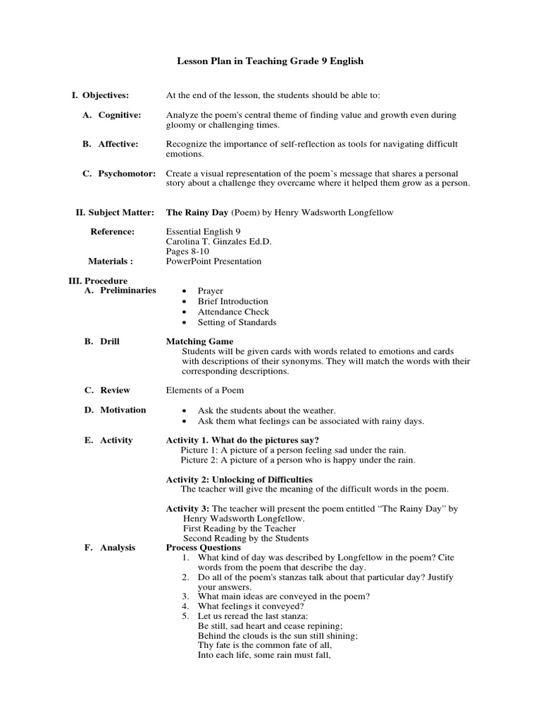 Lesson Plan in Teaching Grade 11 English | PDF | Poetry | Feeling