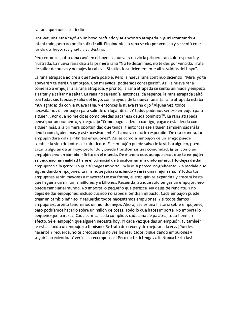 La rana que nunca se rindió | PDF