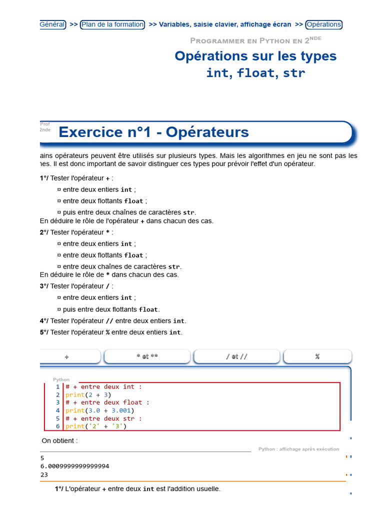 Cours Python pour la Seconde | PDF | Python (Langage de programmation ...