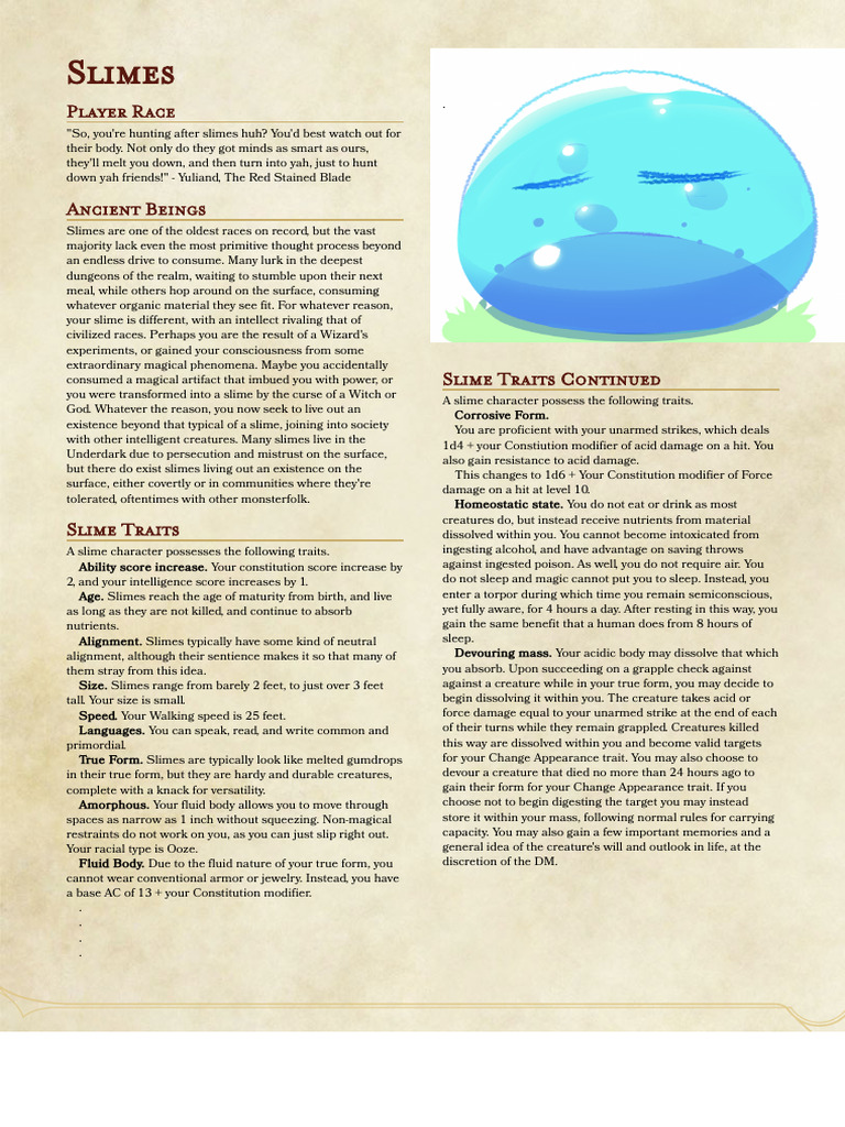 Slime Player Race - The Homebrewery | PDF