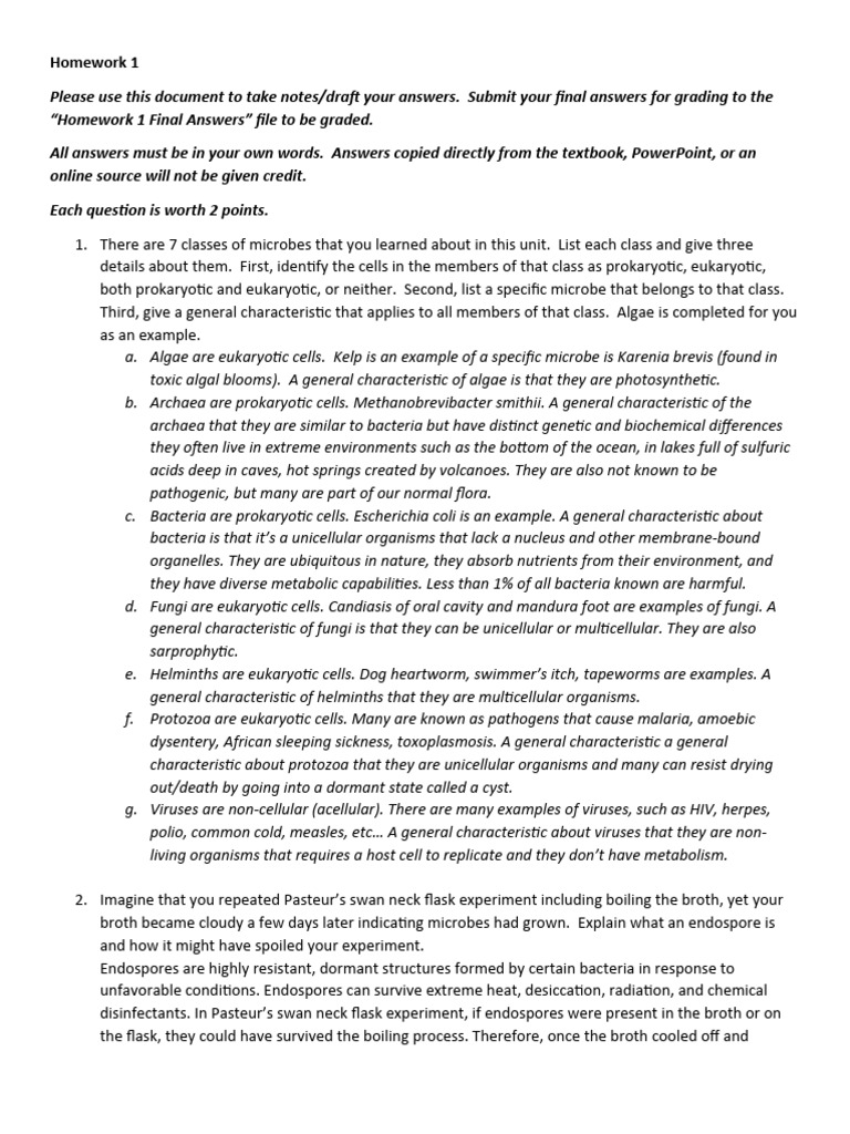 Microbiology Homework Guide | PDF | Bacteria | Microorganism