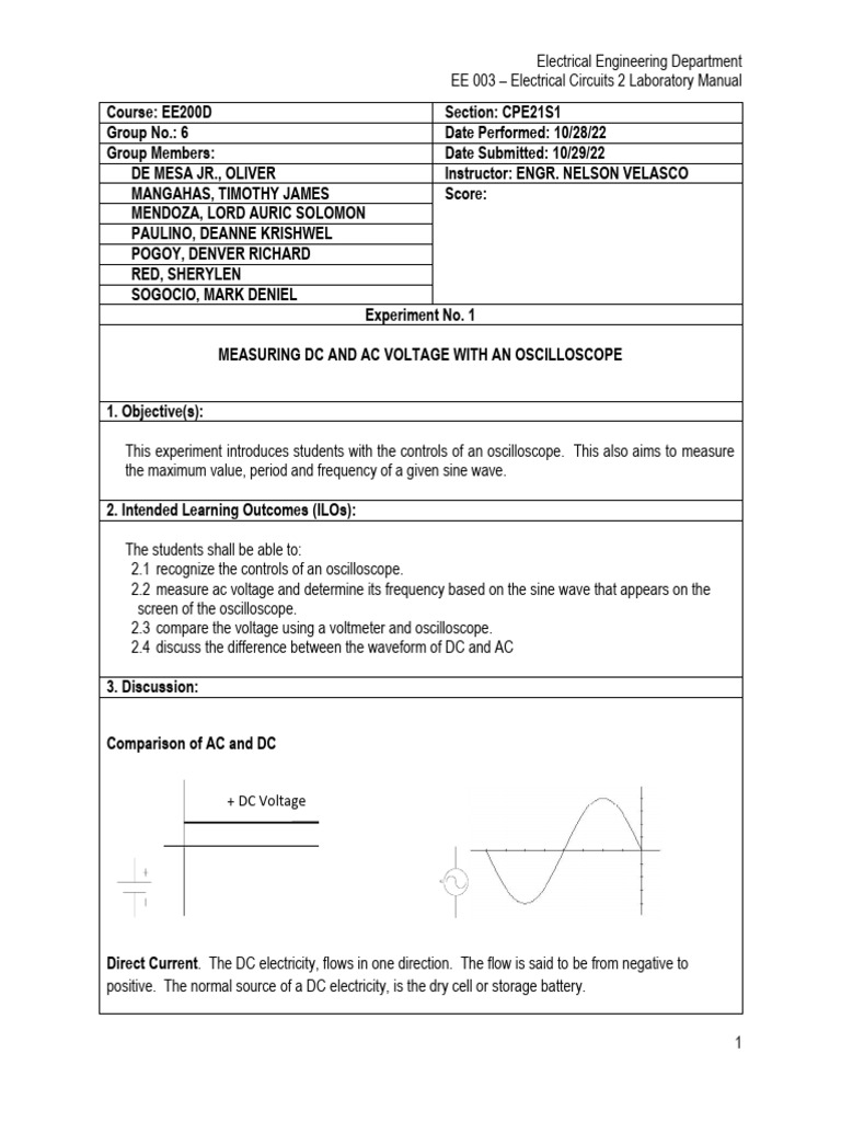 Measuring DC and Ac Voltage With An Oscilloscope | PDF | Voltage ...
