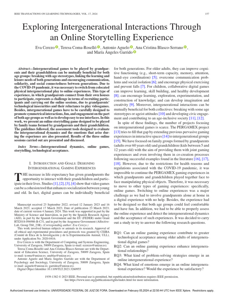 Online Intergenerational Storytelling Game | PDF | Experience | Grandparent