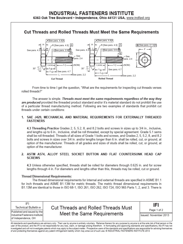 Cut Threads and Rolled Threads Must Meet the Same Requirements ...