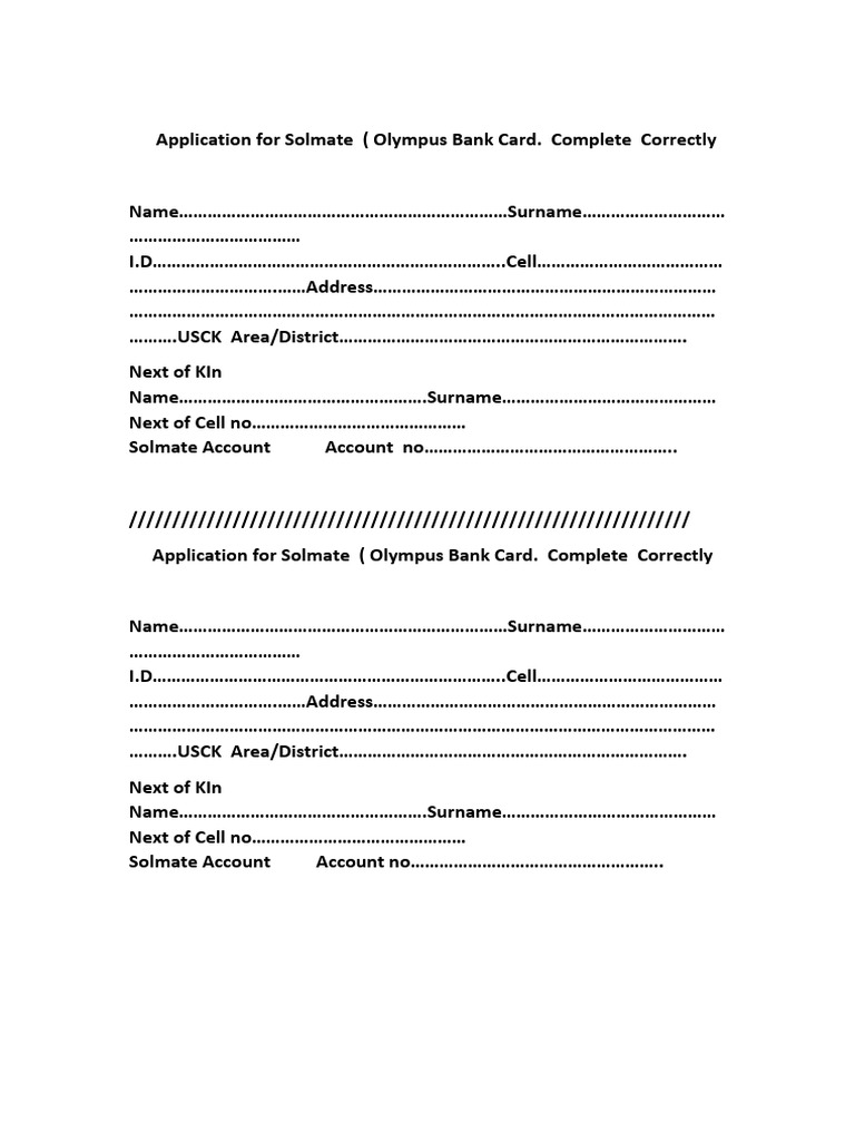 Solmate Bank Card Application Form | PDF | Law
