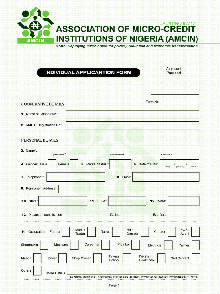 AMCIN Individual Form | PDF | Identity Document | Government And Personhood