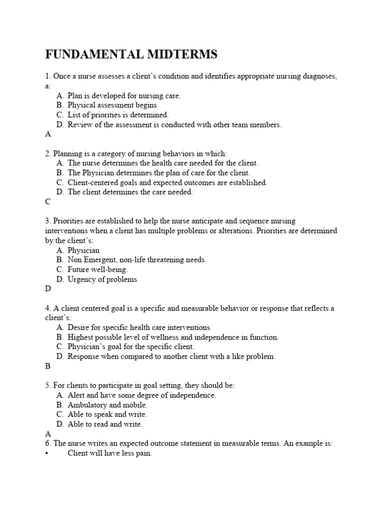 Fundamental Midterms Answer Key | PDF | Pulse | Blood Pressure
