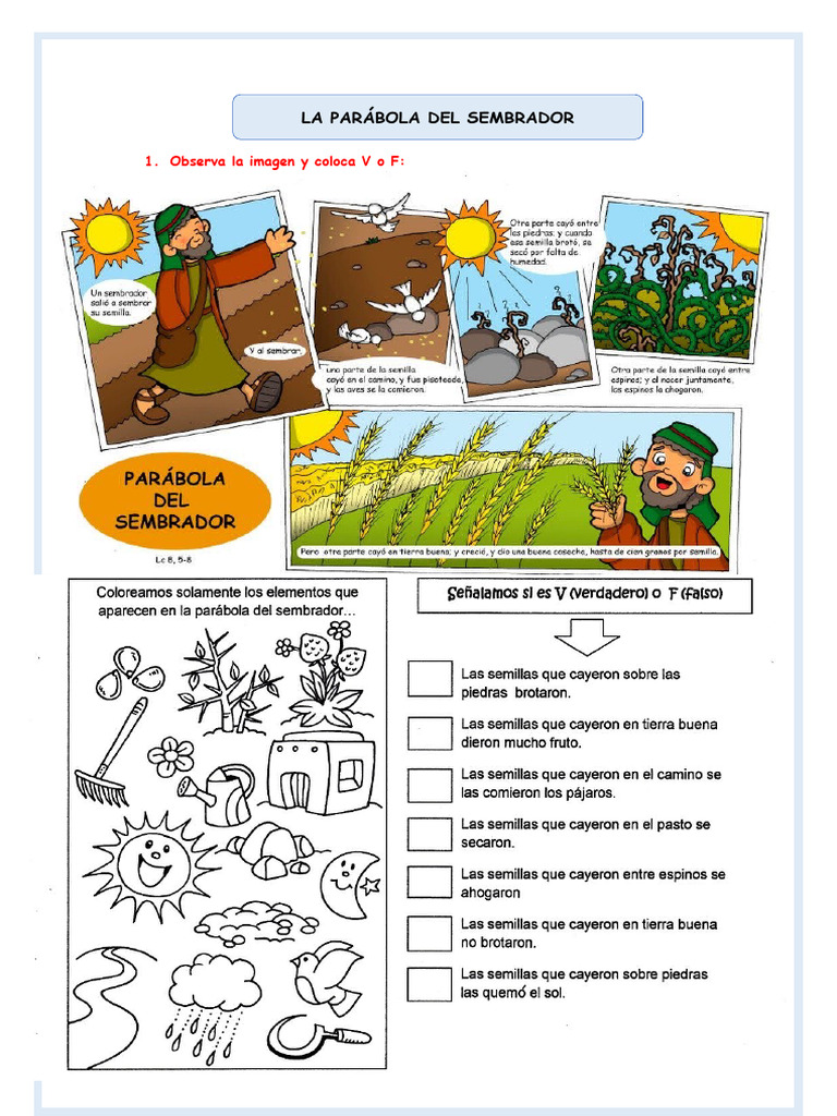 Actividades sobre la Parábola del Sembrador | PDF