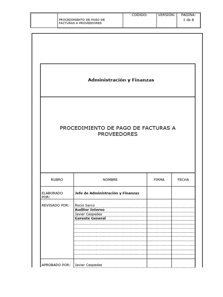 Procedimiento de Pago a Proveedores | PDF | Contador | Cheque