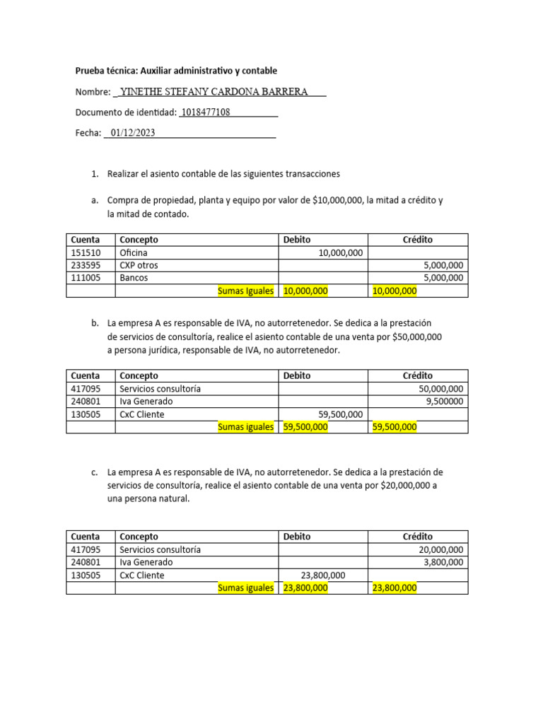 Prueba técnica Contable | PDF | Contabilidad | Tarjeta de débito
