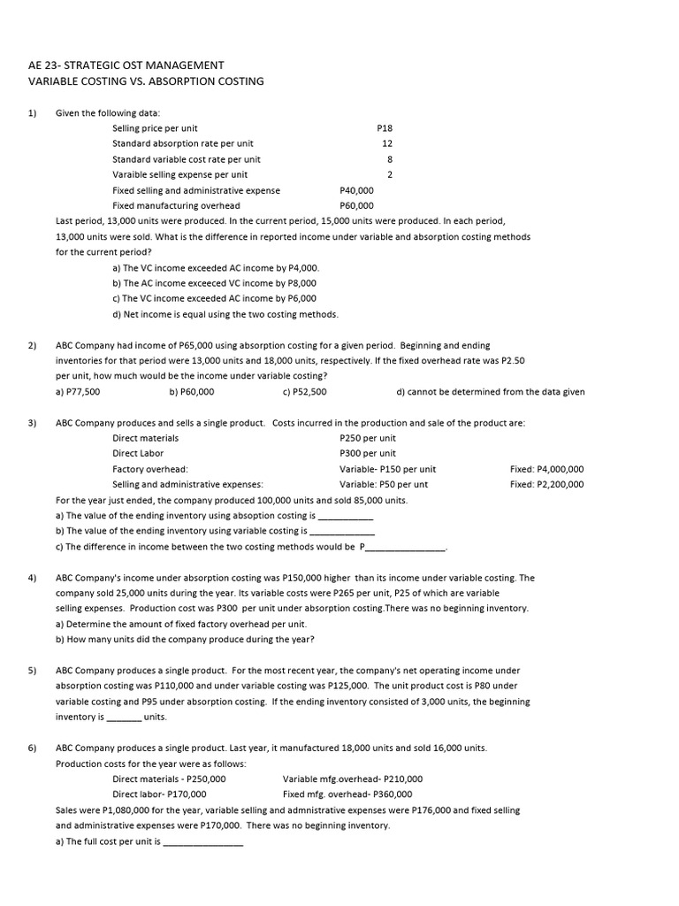 Variable Costing BSA 2A | PDF | Cost Of Goods Sold | Inventory