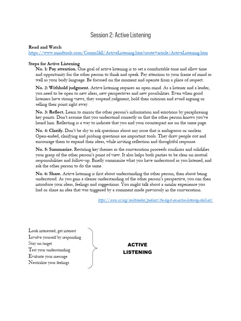 Active Listening Techniques for Counselors | PDF | Nonverbal ...