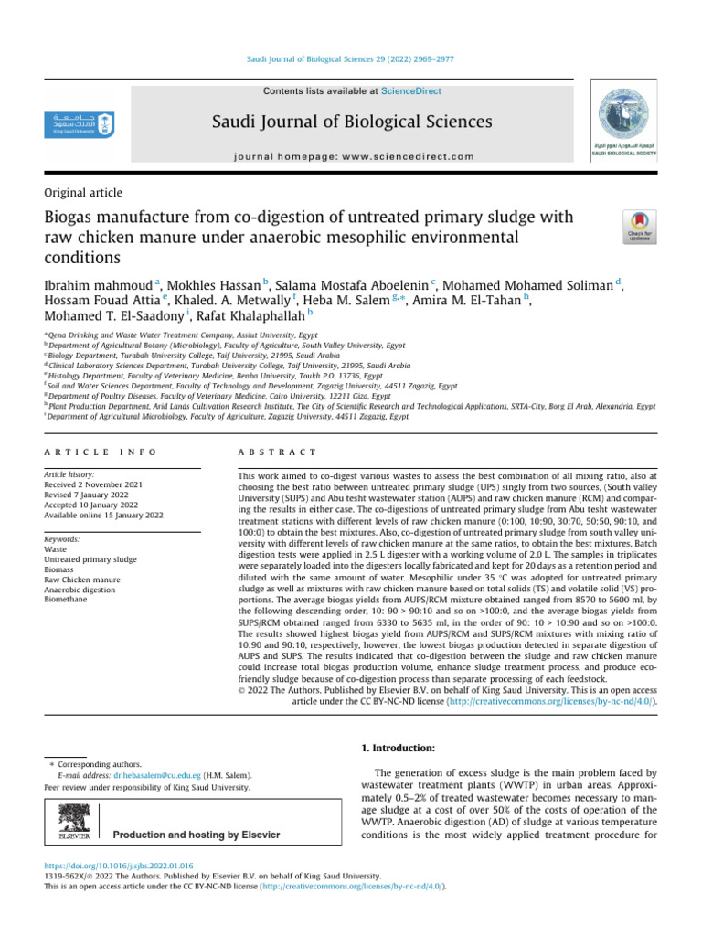 Biogas Production from Co-Digestion of Sludge and Chicken Manure | PDF ...