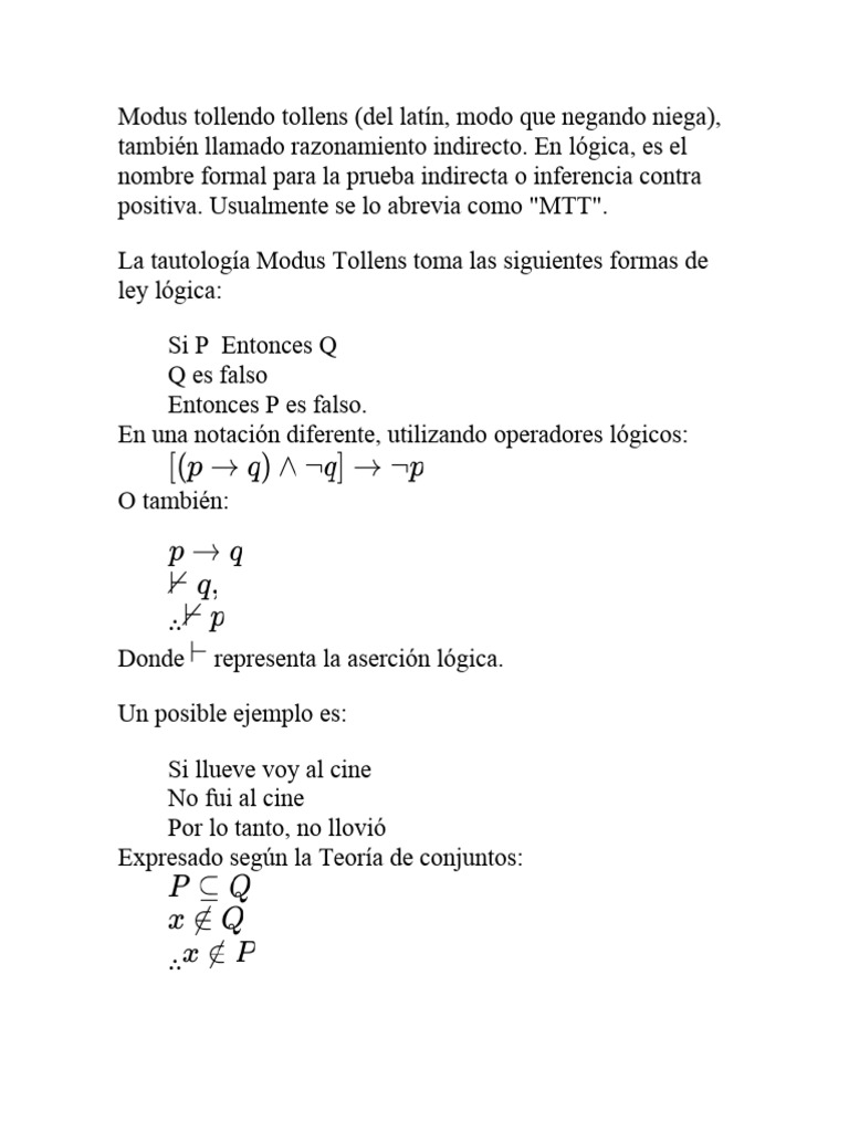 Modus Tollendo Tollens | Descargar gratis PDF | Lógica matemática | Lógica