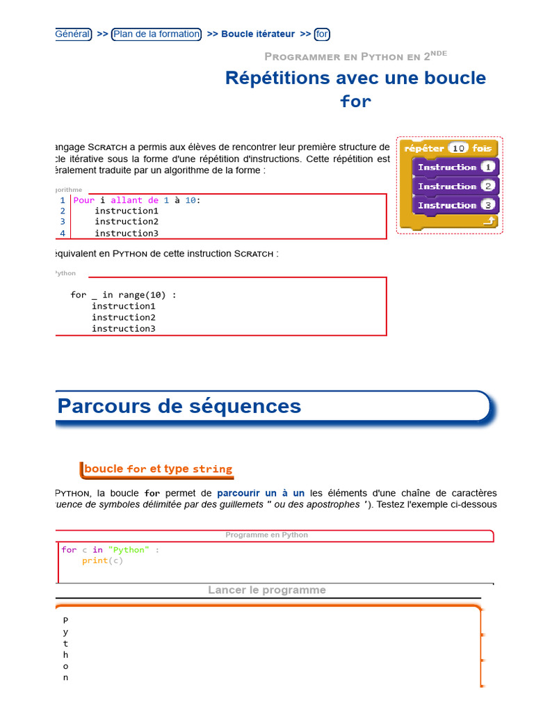 Utilisation de la boucle for en Python | PDF | Structure de contrôle ...