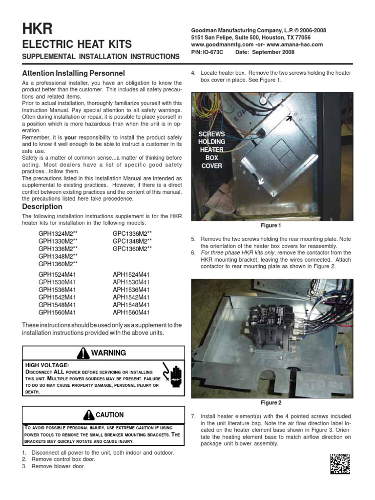 Goodman HKR Supplemental Install Instructions | PDF | Electrical ...