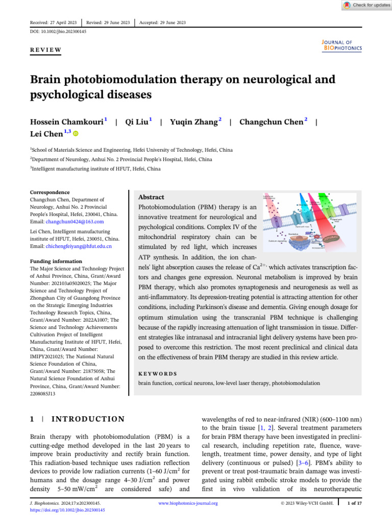 Journal of Biophotonics - 2023 - Chamkouri - Brain Photobiomodulation Therapy On Neurological ...