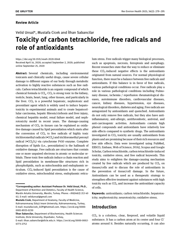 Toxicity of Carbon Tetrachloride, Free Radicals and Role of ...