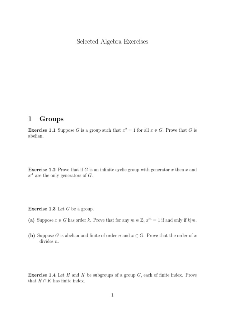 Algebra Exercises List | Download Free PDF | Group (Mathematics) | Ring (Mathematics)