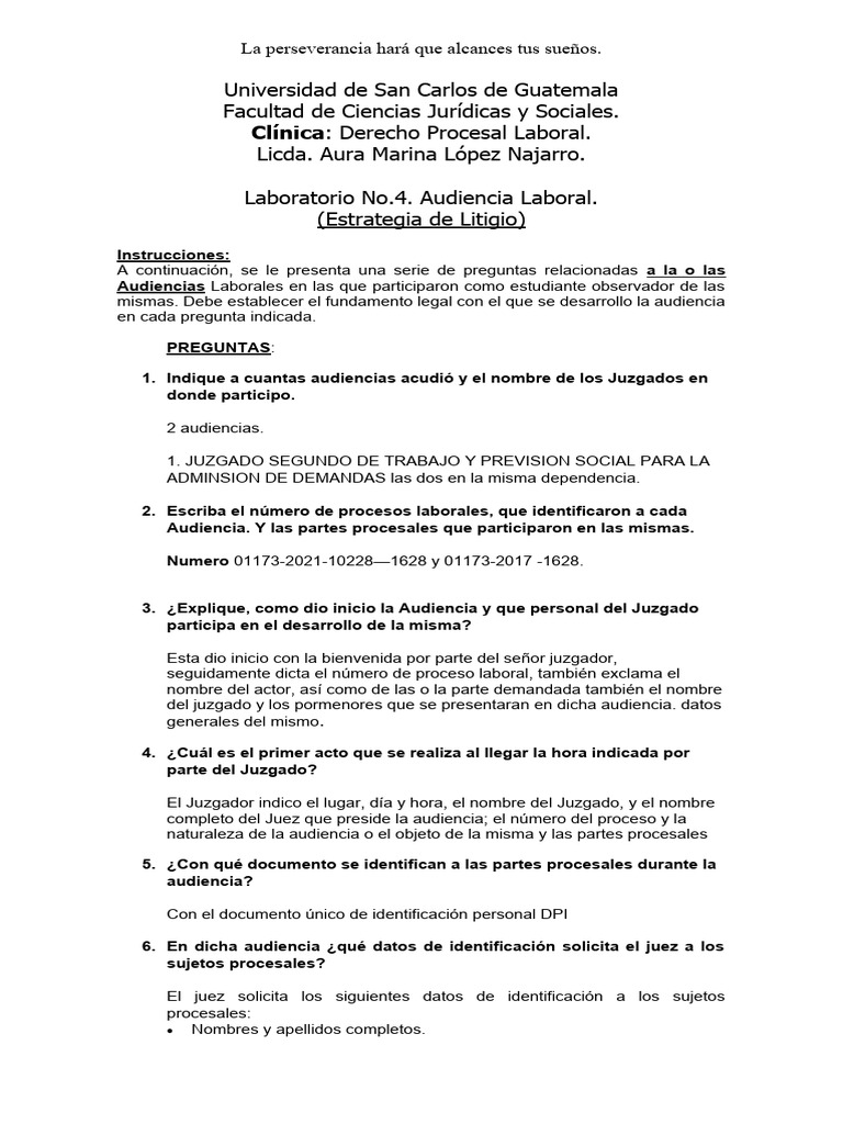 Lab. 4. Audiencia. Clinica Laboral | PDF | Demanda judicial | Sentencia (ley)