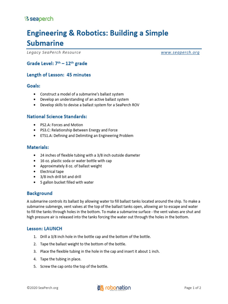 Building A Simple Submarine - Engineering Robotics | Download Free PDF ...