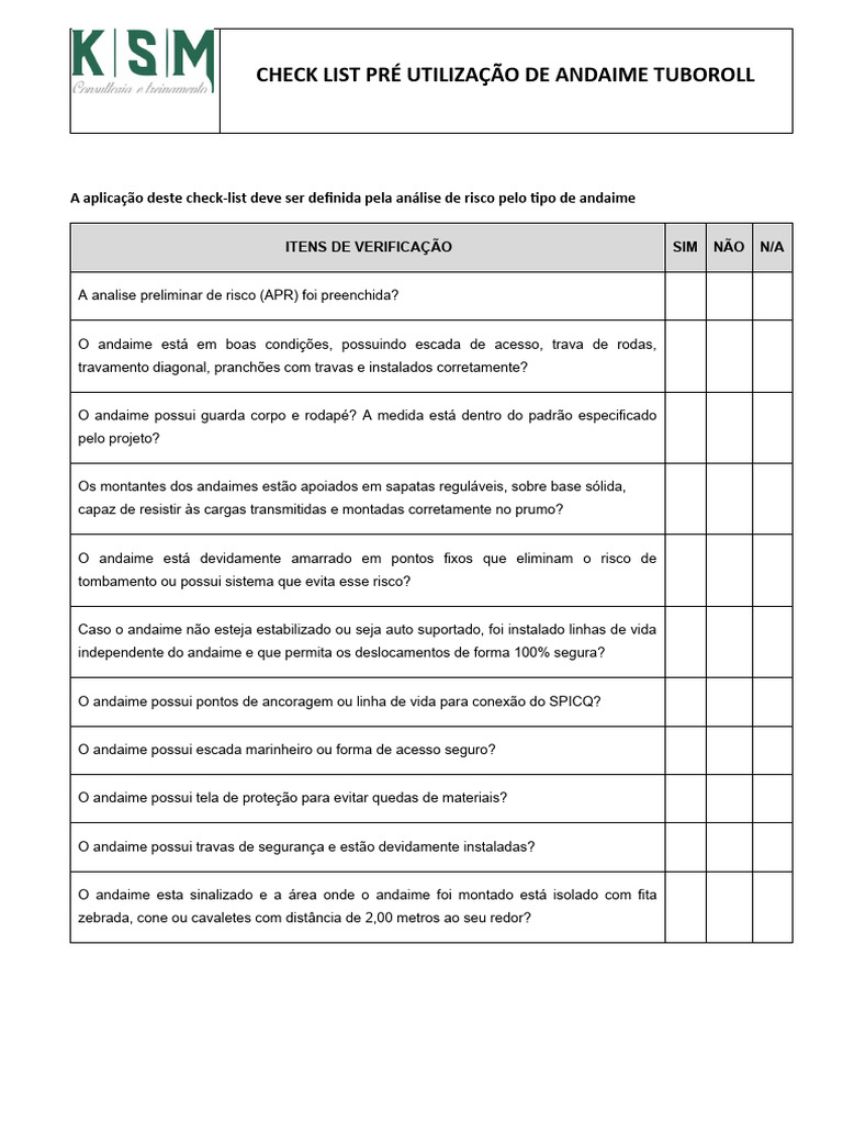 CheckList NR35 Andaime | PDF