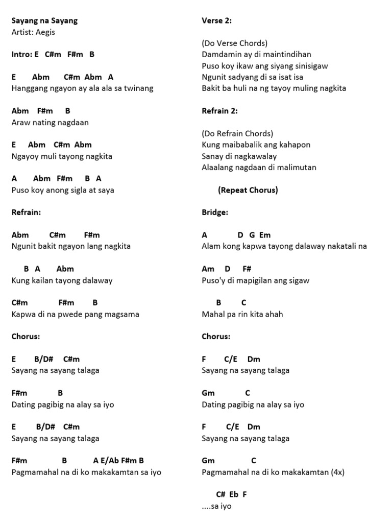 Sayang Na Sayang (Chords and Lyrics) | PDF