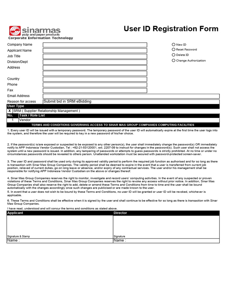 Form NVD 020 User ID Request Rev 1a | PDF | Password | Secure Communication