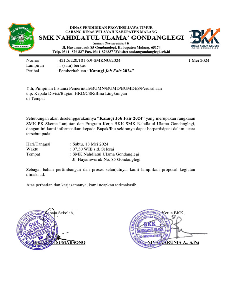 Proposal Job Fair 2024 (Kanugi)-1 | PDF