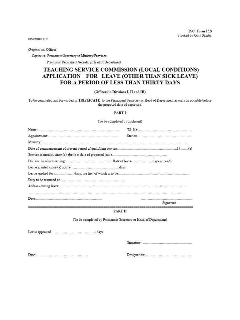 LOCAL LEAVE - TSC Form 13B | PDF | Government | Leadership