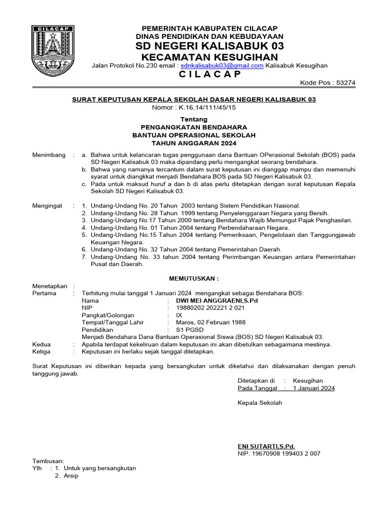 SK Bendahara BOS 2024 | PDF