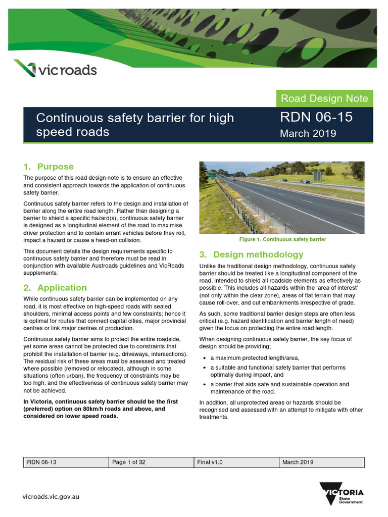 Road Design Note 0615 Continuous Safety Barrier For High Speed Roads ...