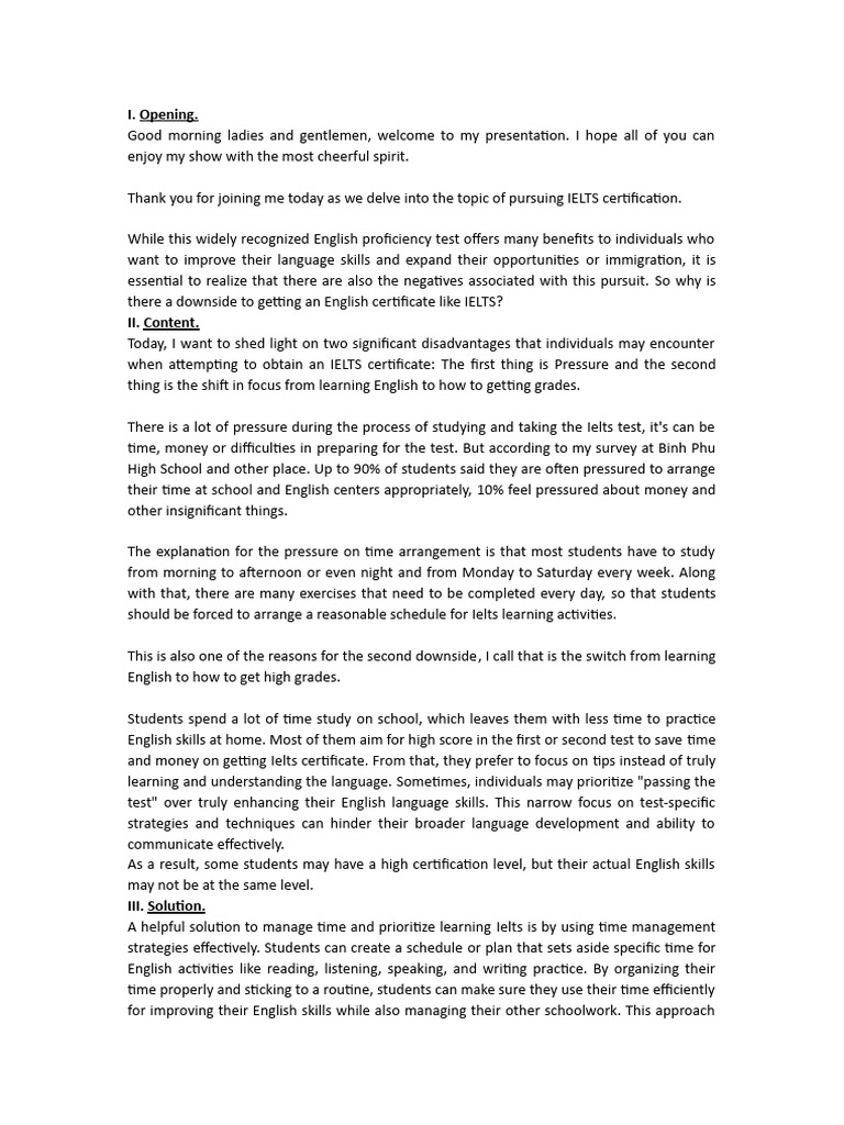 I. Opening | PDF | International English Language Testing System ...