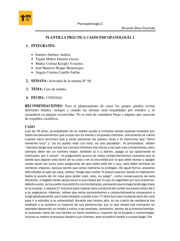 Plantilla Práctica Toc | PDF | Desorden obsesivo compulsivo | Ansiedad