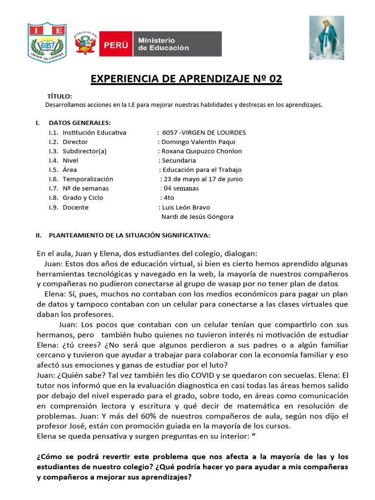 Experiencia de Aprendizaje.n°2-Secundaria Ept 3to | PDF | Aprendizaje | Cognición