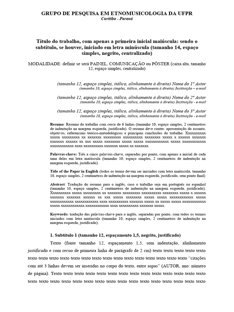Template para Trabalhos Escritos Do Grupo de Pesquisa em Etnomusicologia Da UFPR-4-2 | PDF ...